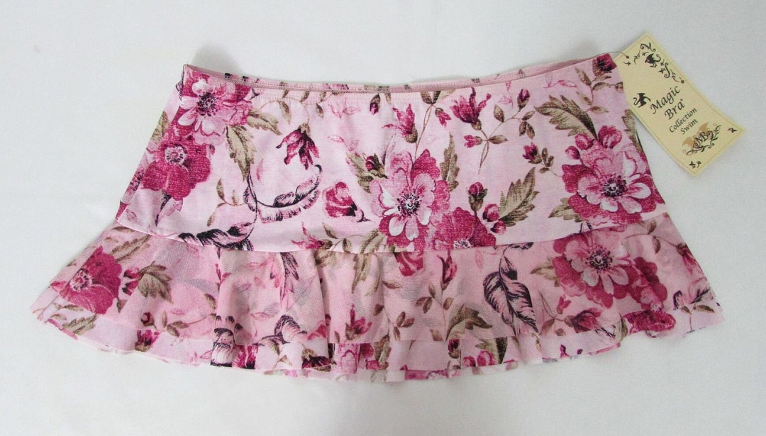 NOS Magic Bra MB Pink Flower Print Ruffles Swim Skirt, Swim Bottom M L ...