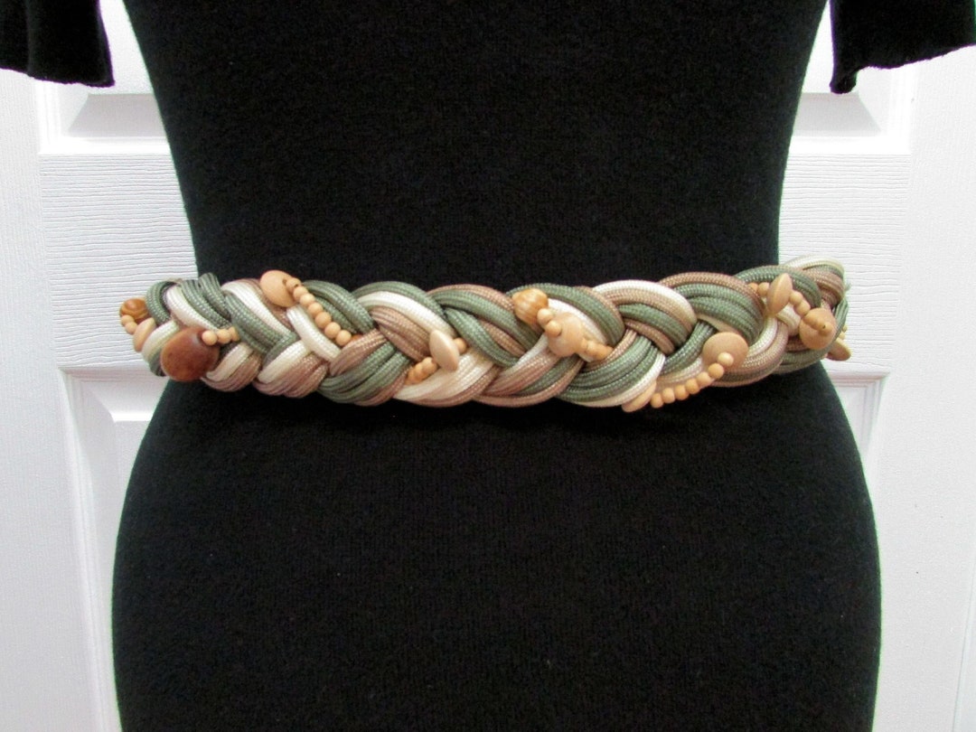 Multi Colors Braided Stretch Belt, Size M/L, Sash Belt, Cordage Wooded ...