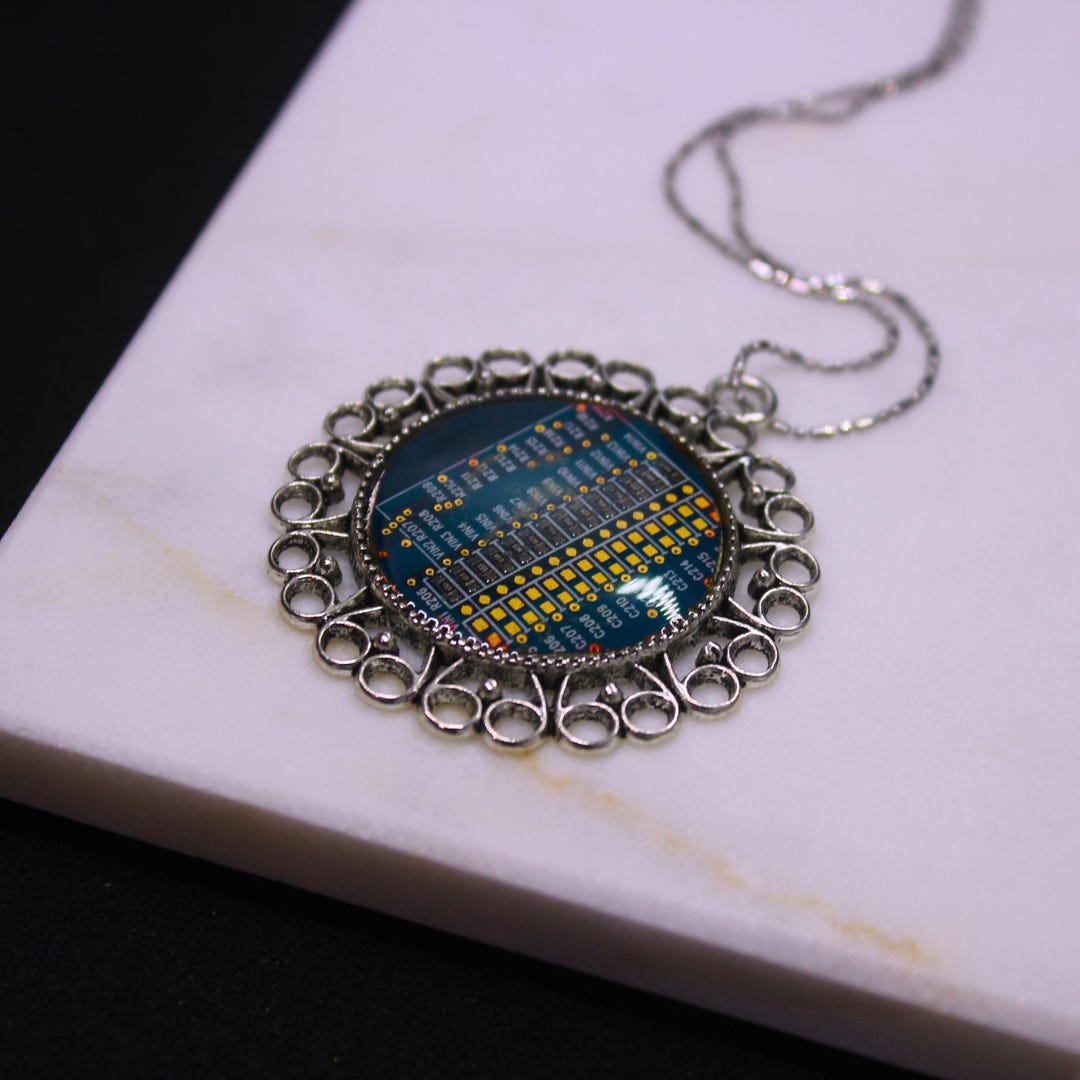 Handmade Tech Silver Big Round Necklaces Real Recycled PCB, Circuit ...