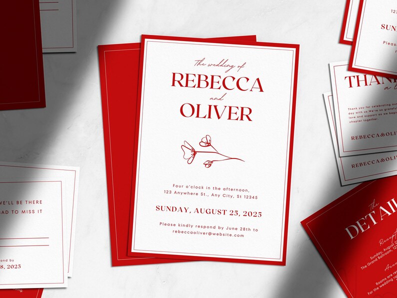 Elegant Red Wedding Invitation Template Bundle, Complete Suite With ...