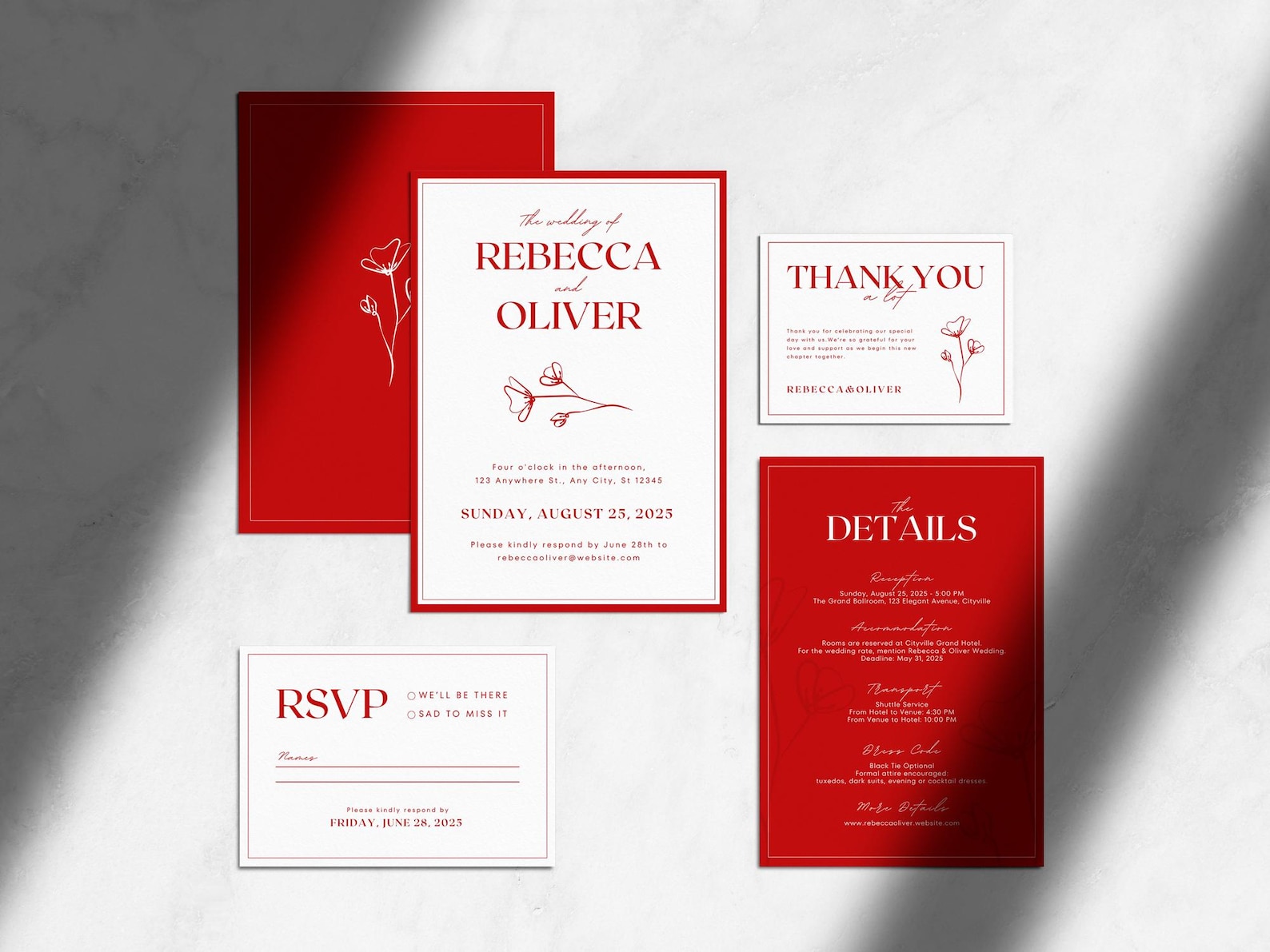 Red Wedding Invitation Template: Modern Classic Suite (digital Download ...