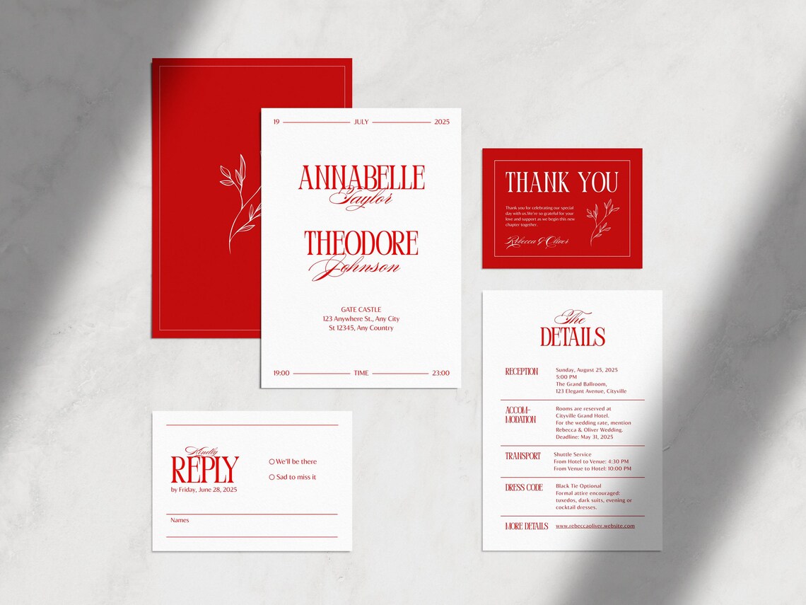 Red Wedding Invitation Template: Elegant and Modern, Calligraphy Fonts ...