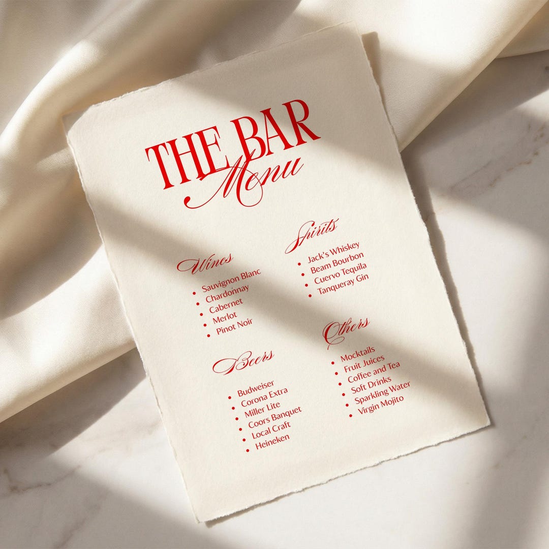 Wedding Bar Menu Sign Template, Elegant Old Money, Instant Download ...
