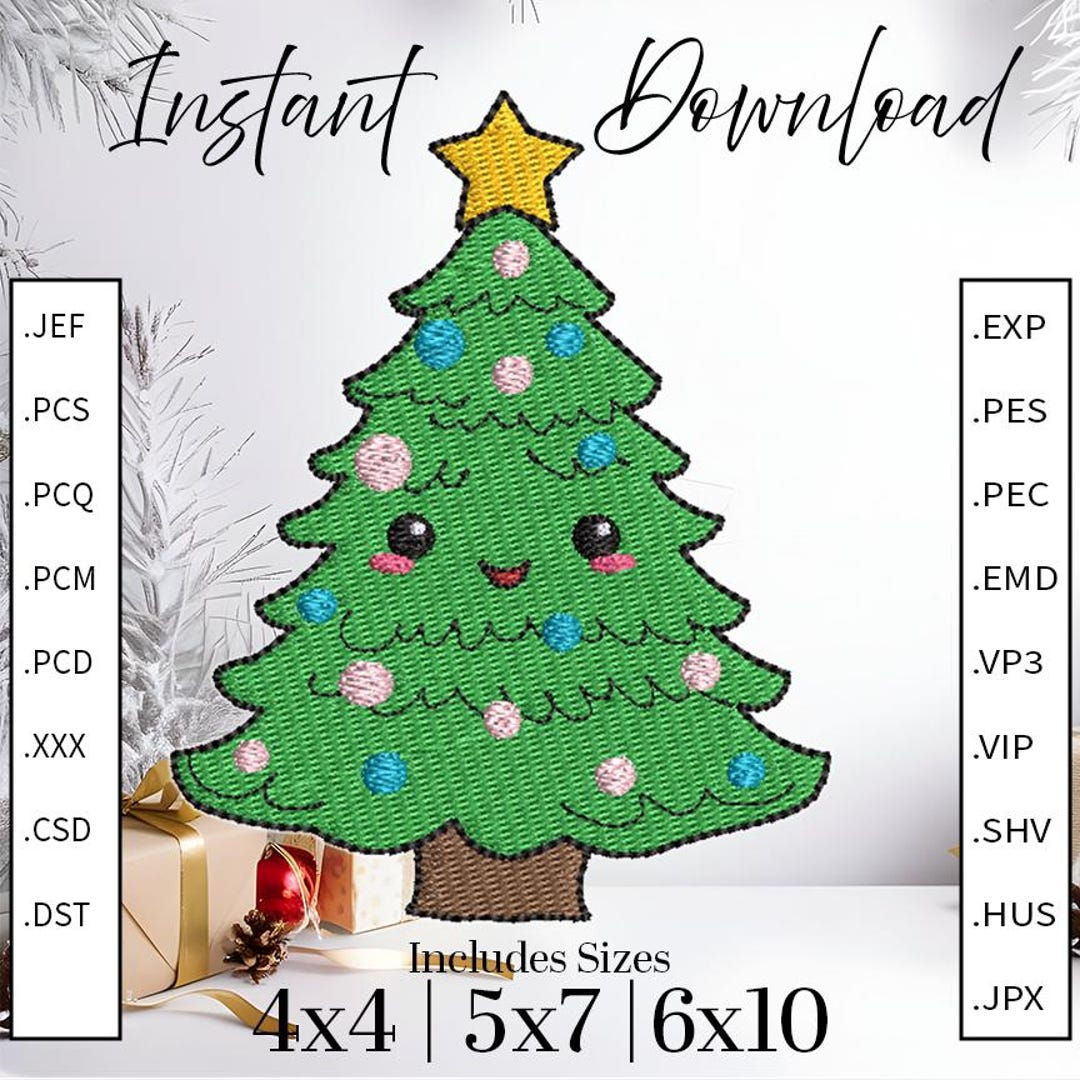 Cute Christmas Tree Embroidery File, 4x4, 5x7, and 6x10 - Etsy
