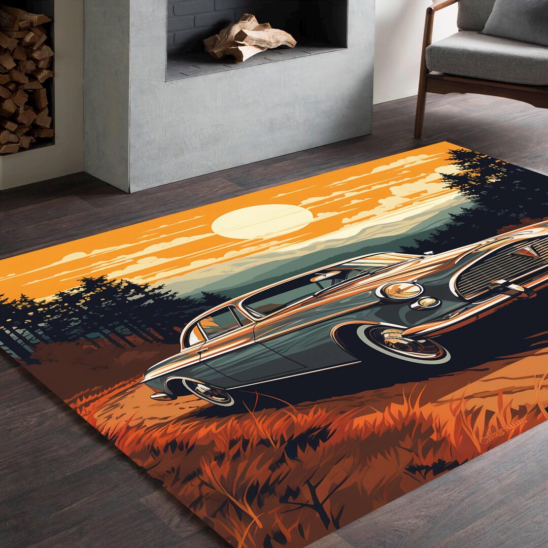 Good Old Days Retro Car Rug, Gift Rug Aesthetic Rug, Custom Rug ...