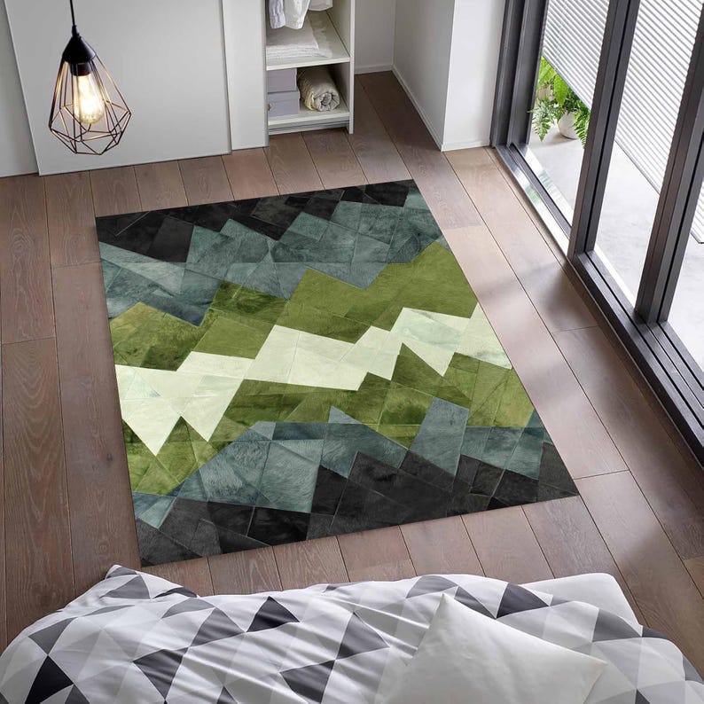 Moss Green Area Rug: Modern Geometric Design, Custom Size - Etsy