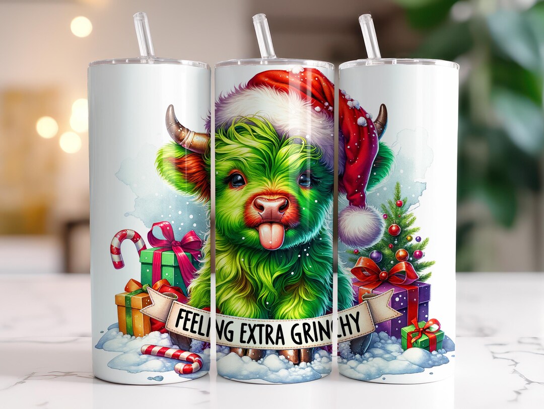 Christmas Highland Cow Grinch, 20oz Tumbler Wrap PNG, Seamless Holiday ...