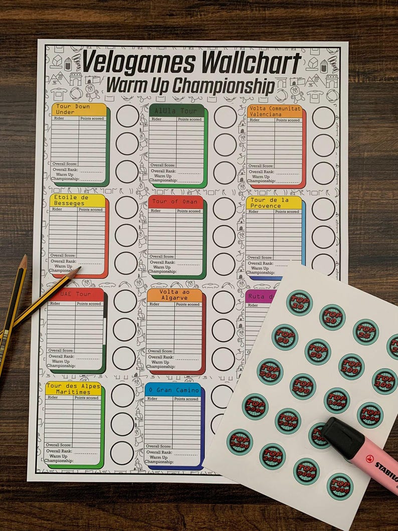 Warm up Championship Wallchart for Velogames - Etsy