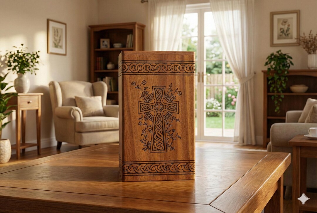 Handcrafted Wooden Celtic Cross Box | Engraved Christian Keepsake ...