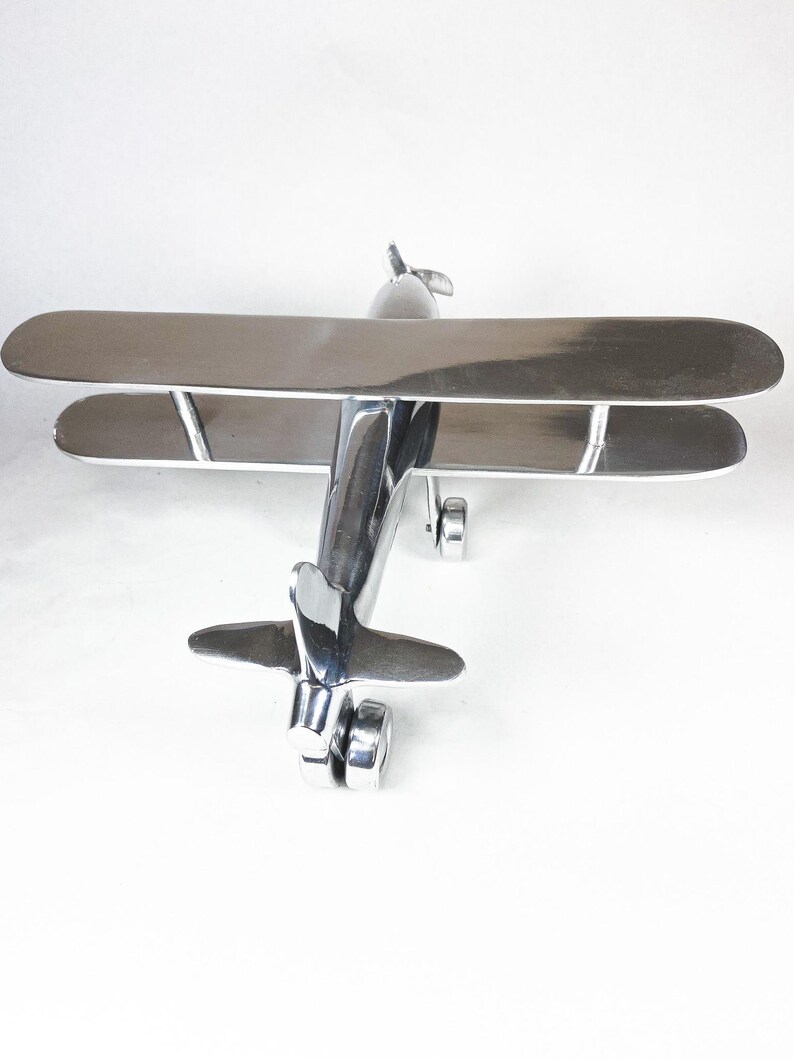 Biplane Replica - Vintage Silver Collectible With Moveable Propeller ...