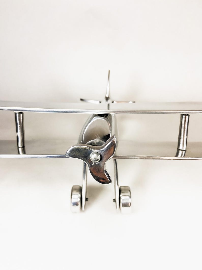 Biplane Replica - Vintage Silver Collectible With Moveable Propeller ...