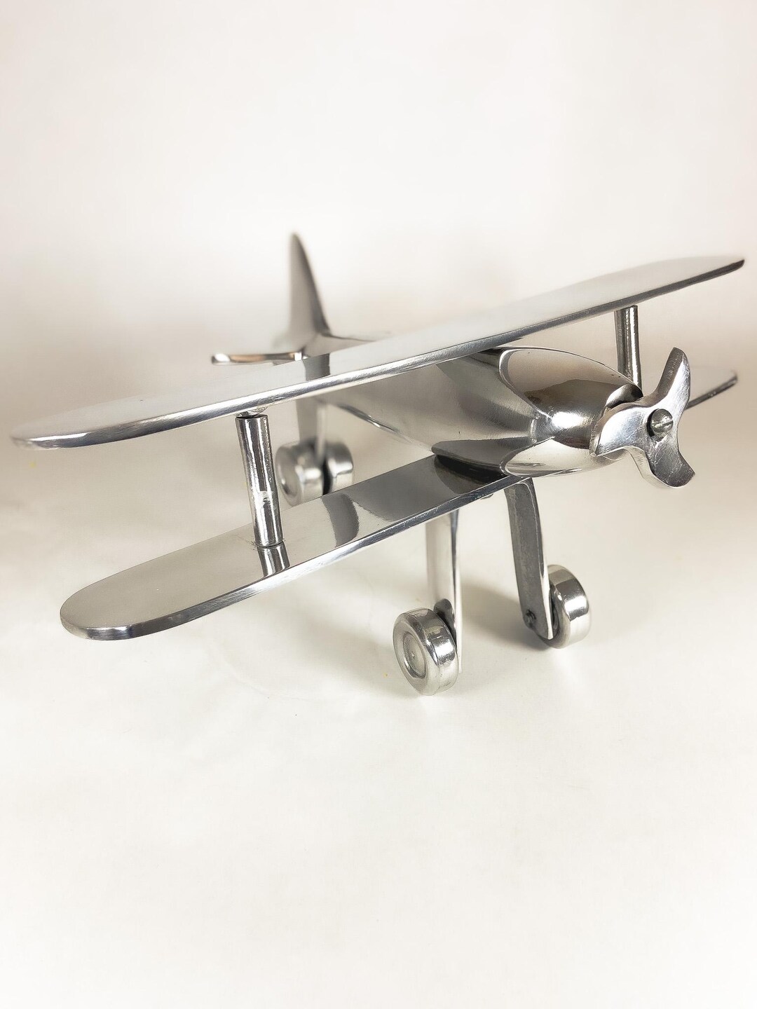 Biplane Replica - Vintage Silver Collectible With Moveable Propeller ...