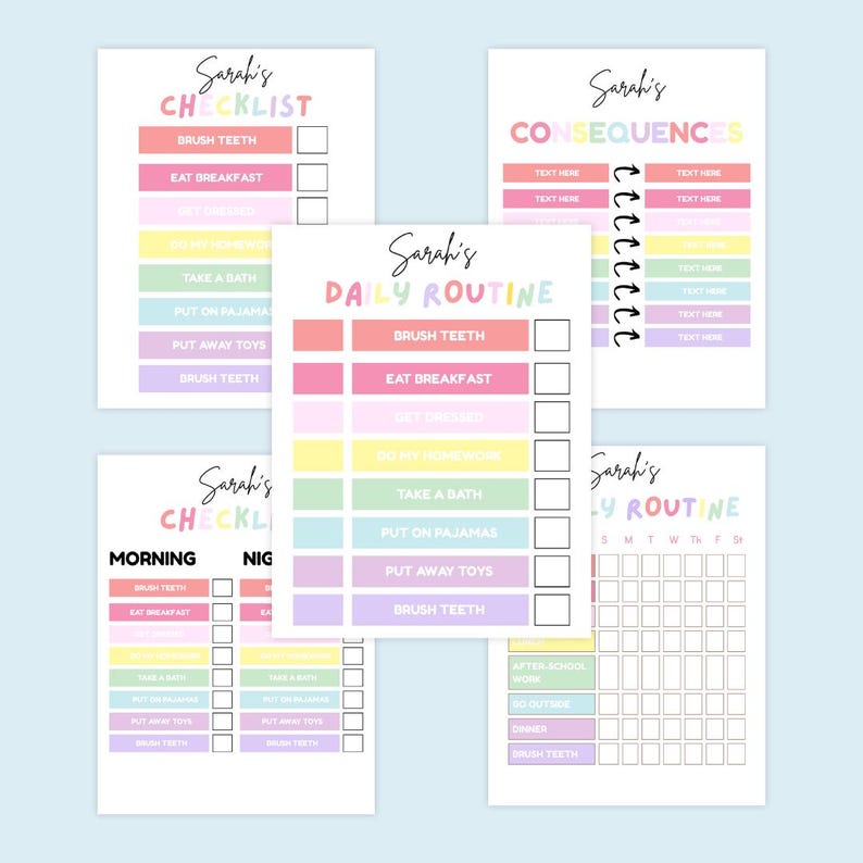 Editable Kids Chore Chart Bundle, School, Reward, Daily Checklist ...