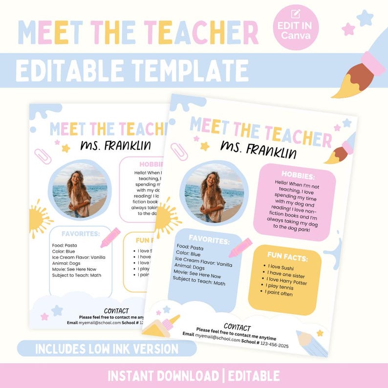 Meet the Teacher Classroom Printable Template, Teacher Introduction ...