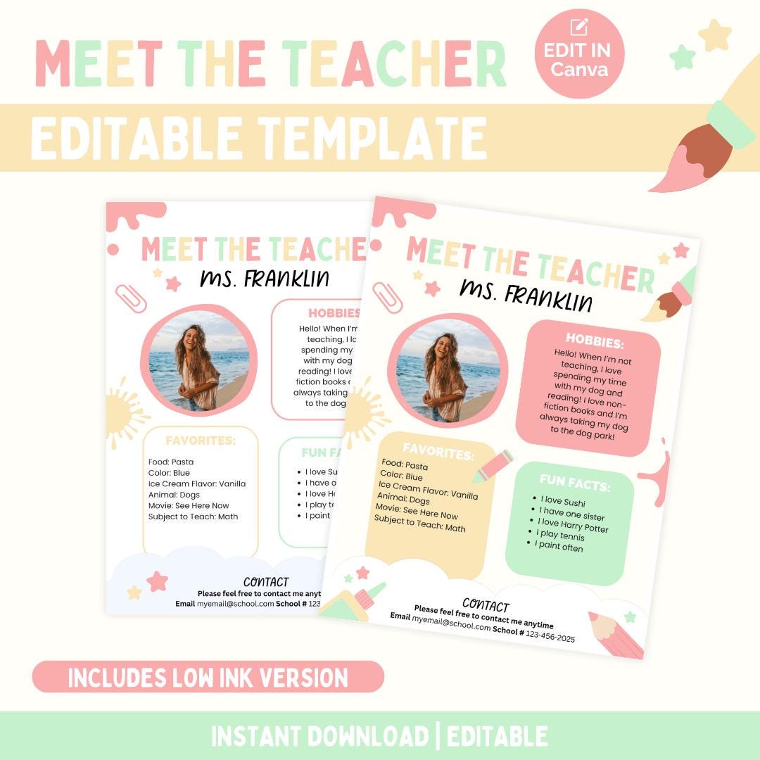 Meet the Teacher Classroom Printable Template, Teacher Introduction ...