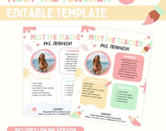 Meet the Teacher Classroom Printable Template, Teacher Introduction ...