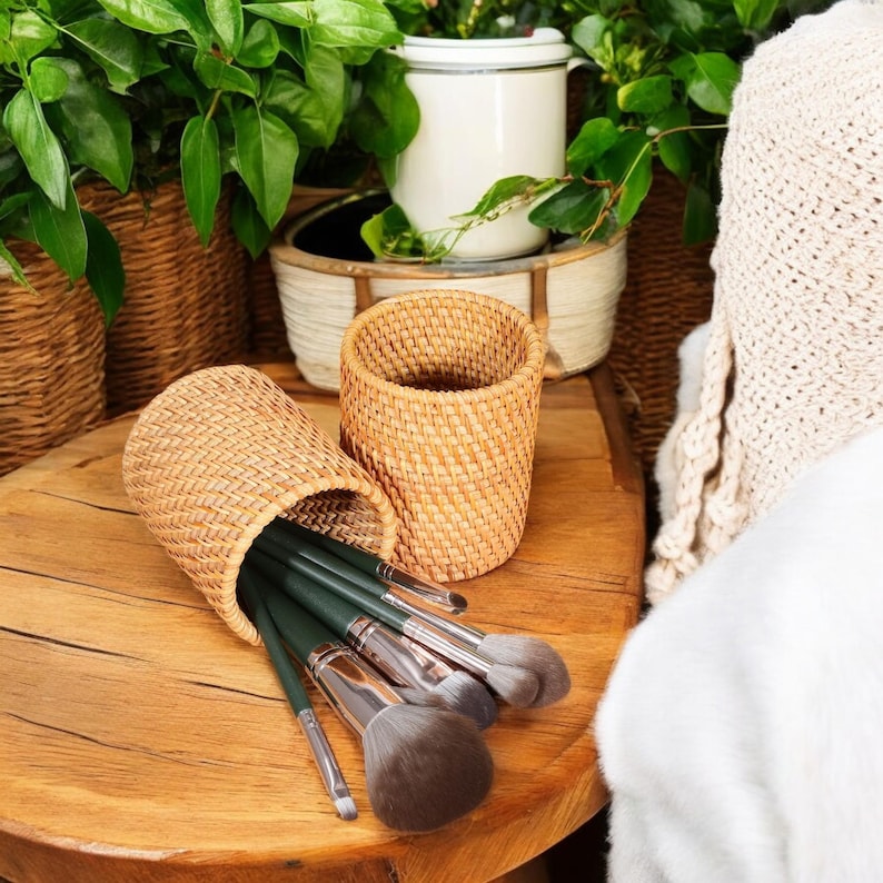 Rattan Woven Pen Holder Set, Handmade Creative Desktop Storage for ...