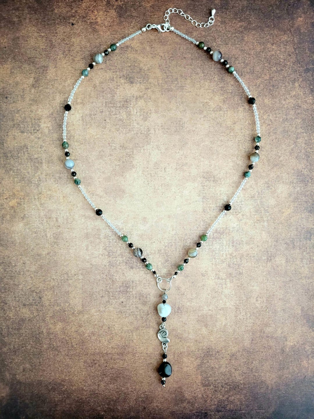 Adjustable Agate Lariat Necklace: Silver Nautilus Shell Pendant - Etsy