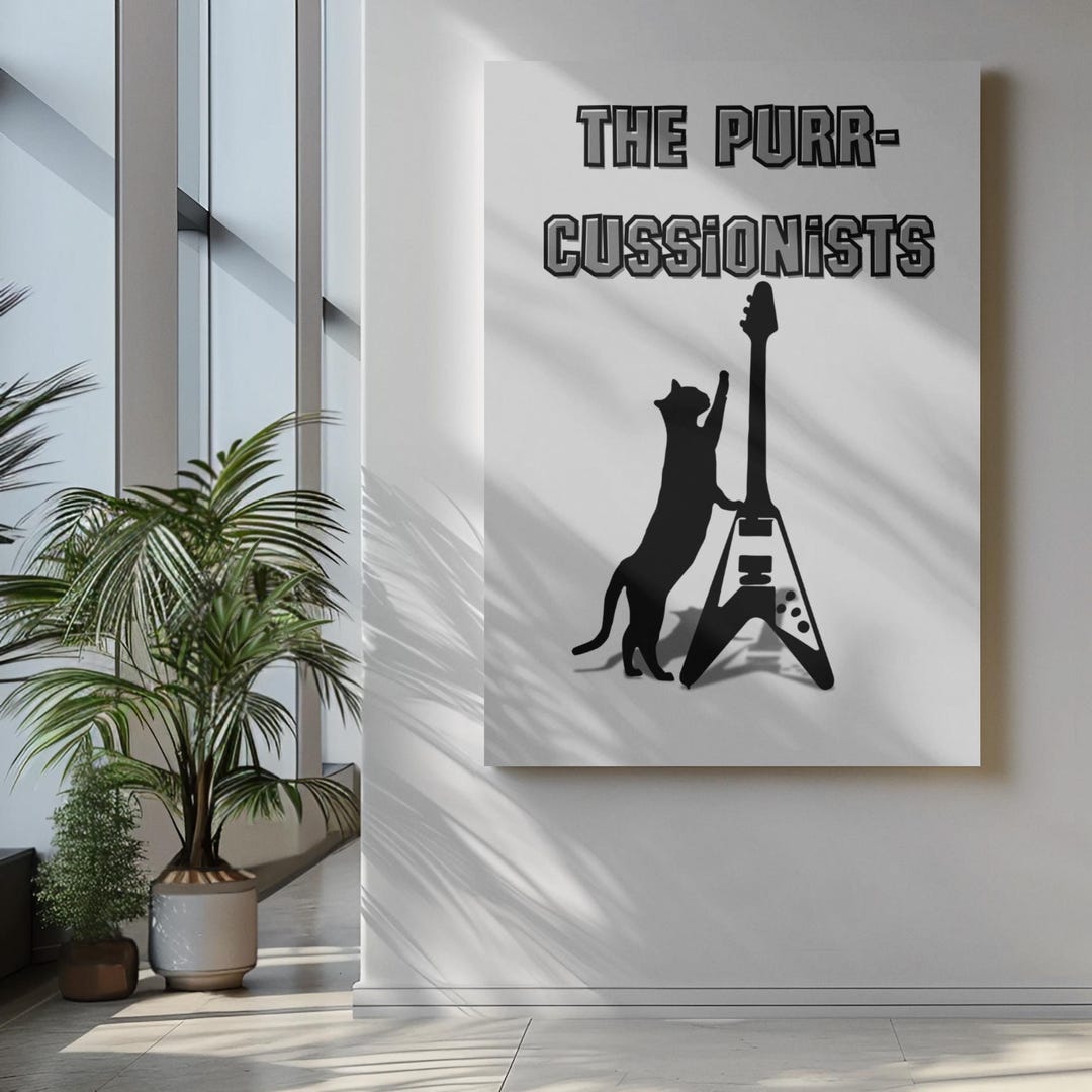 Purr-cussionists Cat Guitar Pun Digital Music Wall Art Print Funny Home ...