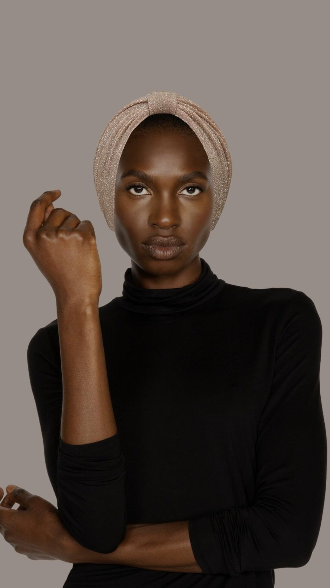 Turban for Women, Turban Hijab, Chemo Hat, Beige and Silver Instant ...