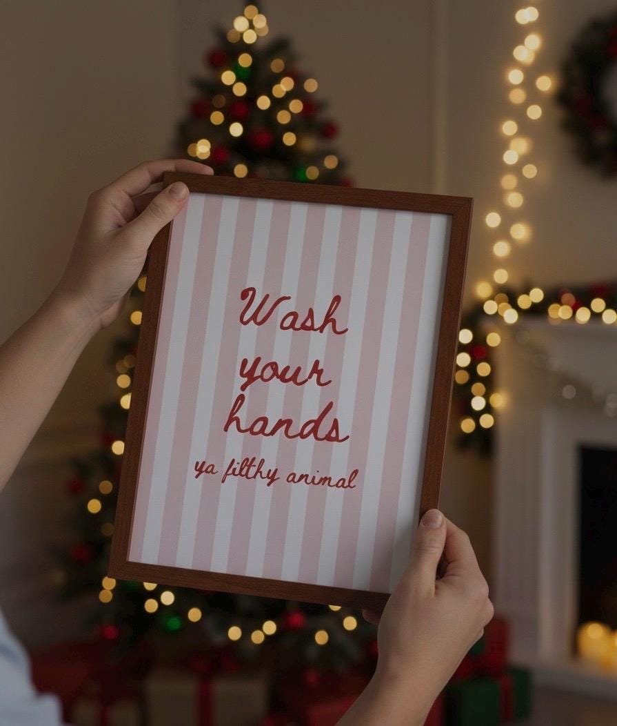 Wash Your Hands Ya Filthy Animal Print, Striped Christmas Wall Art ...