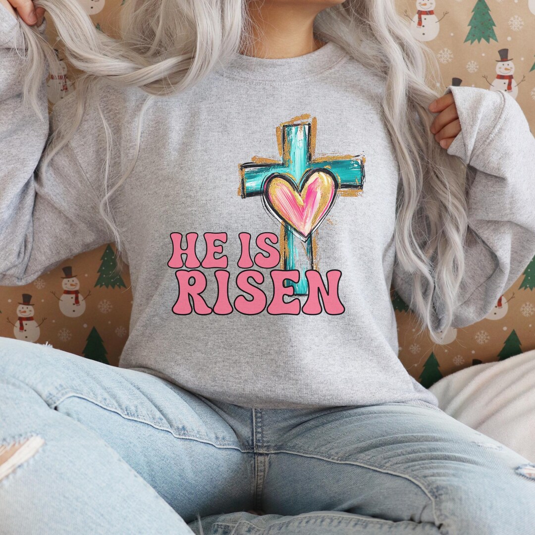 He is Risen PNG Design | Watercolor Cross & Heart | Easter Digital ...