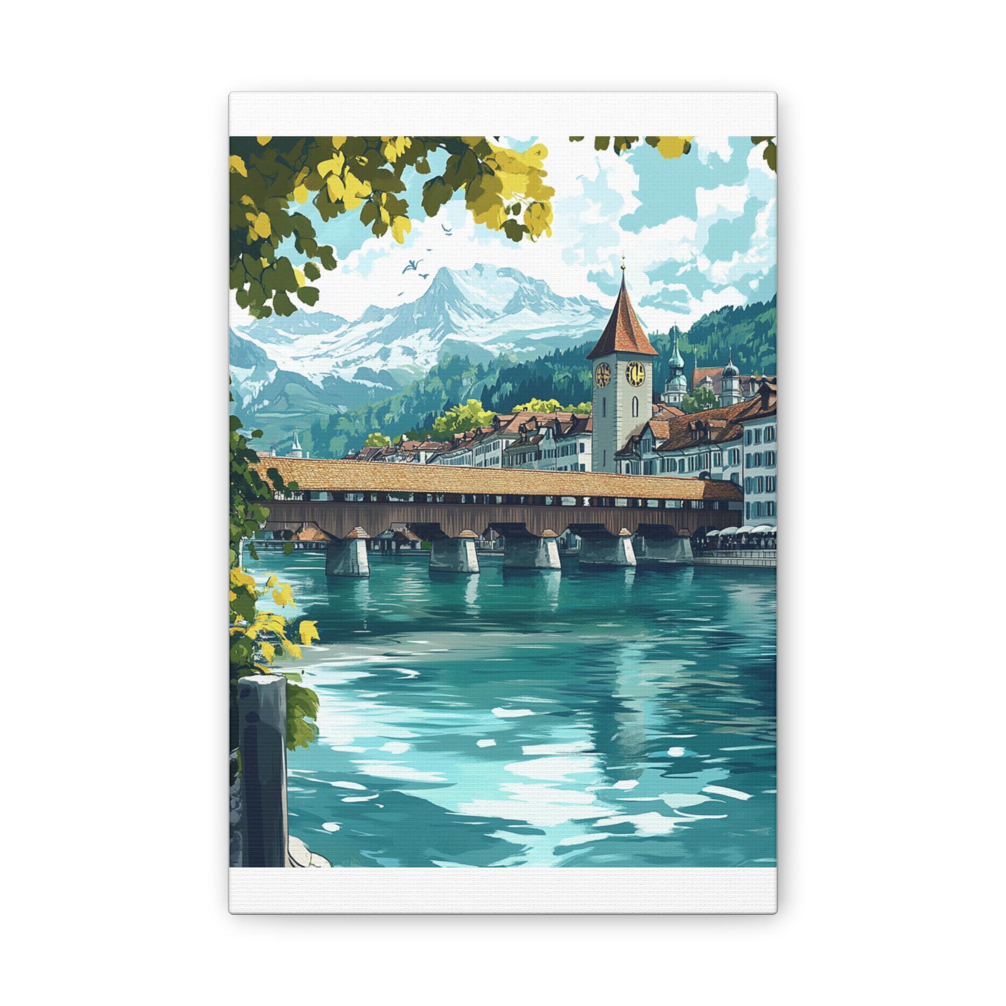 Lucerne Sketch Vintage, Swiss City Drawing, Black and White European ...