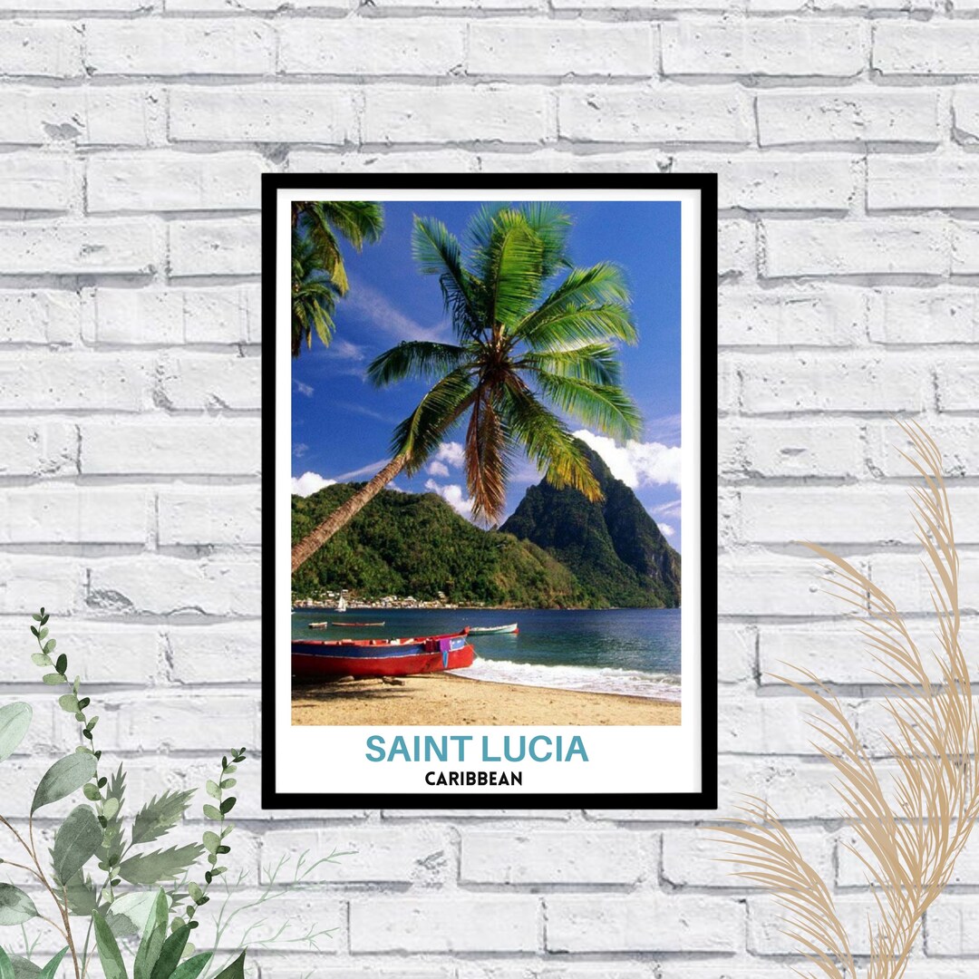 Saint Lucia Travel Poster: Tropical Beach, Caribbean Wall Art - Etsy