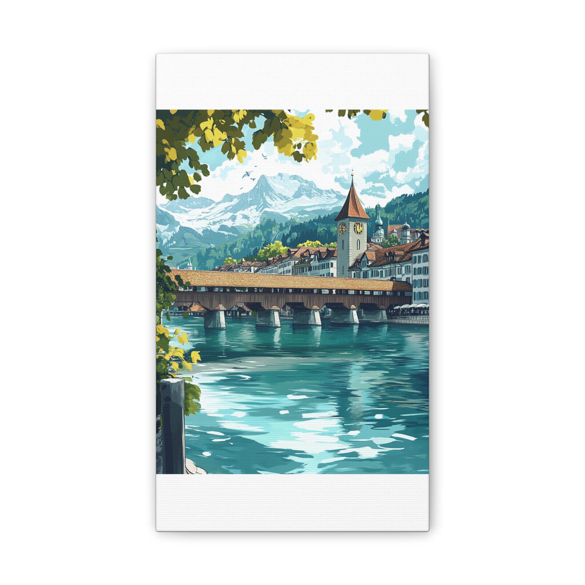 Lucerne Sketch Vintage, Swiss City Drawing, Black and White European ...