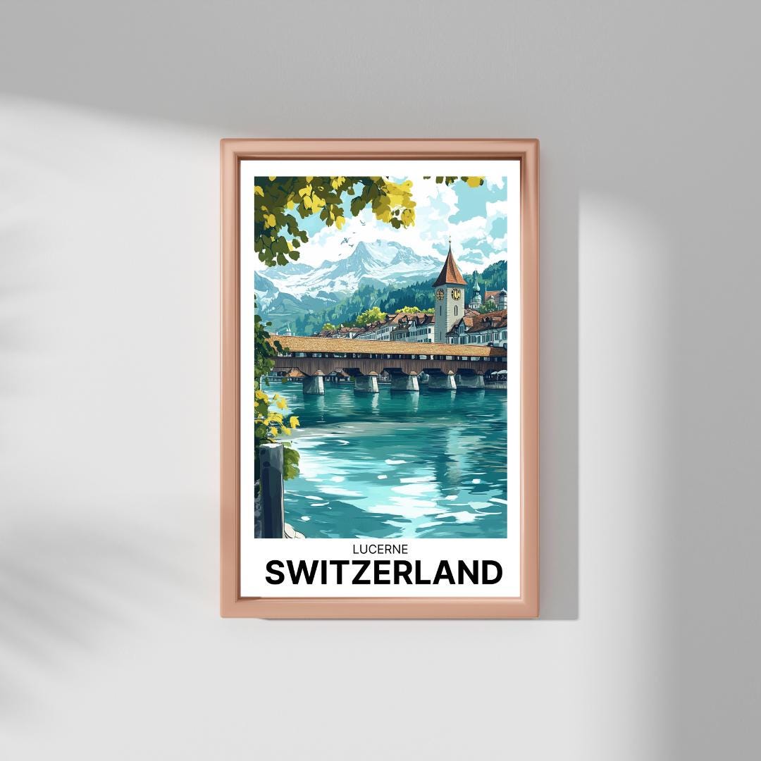 Lucerne Switzerland Art Print: Vintage Swiss Cityscape Drawing (digital ...