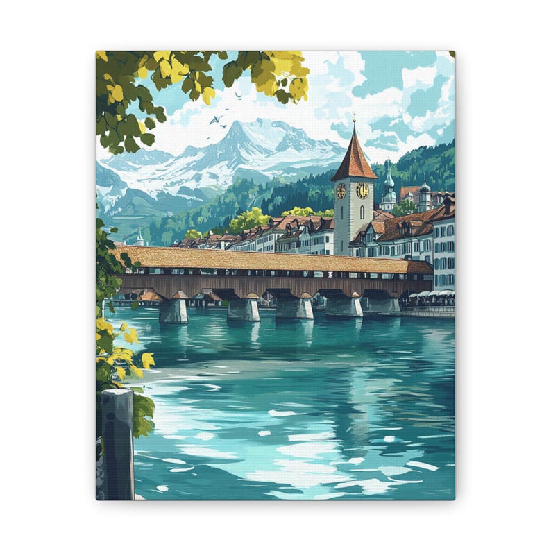 Lucerne Sketch Vintage, Swiss City Drawing, Black and White European ...