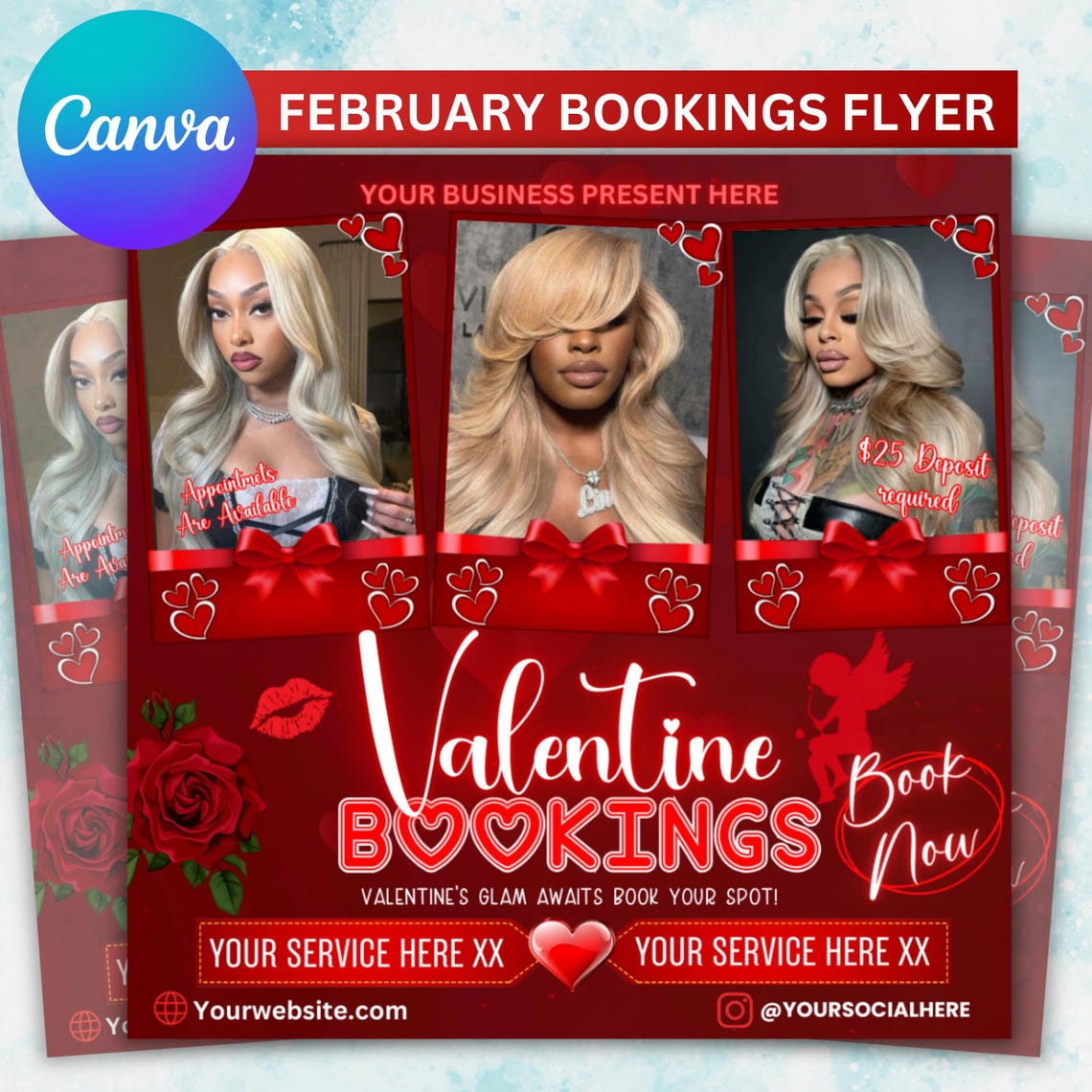 February Booking Flyer, Valentines Day Booking Flyer, February Booking ...