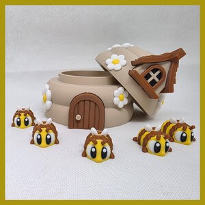 Beehive + Bees Set — Beehive Container Plus 6 Mini Articulated Bees ...