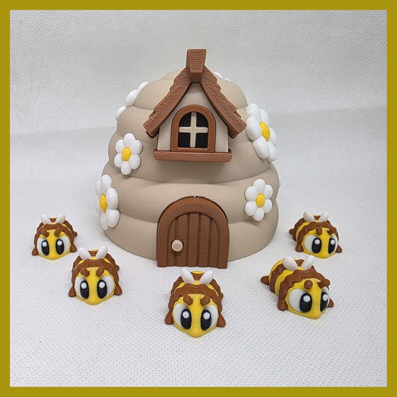 Beehive + Bees Set — Beehive Container Plus 6 Mini Articulated Bees ...