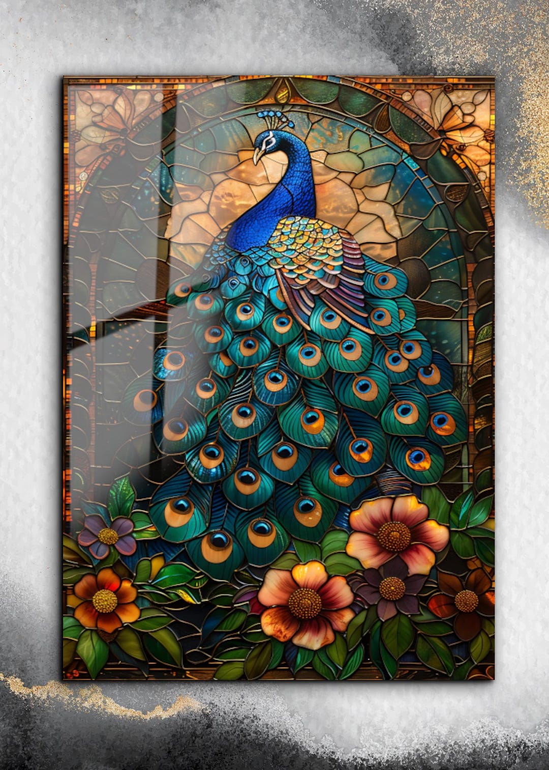 Peacock Stained Glass Effect Tempered Glass Wall Art - Etsy