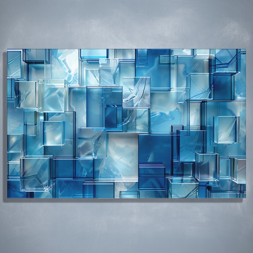 Blue Geometric Tempered Glass Wall Art, Modern Abstract Panel - Etsy