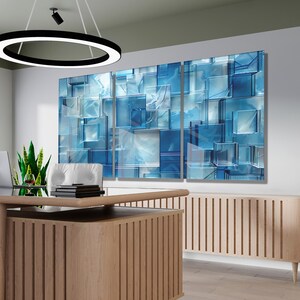 Blue Geometric Tempered Glass Wall Art, Modern Abstract Panel - Etsy