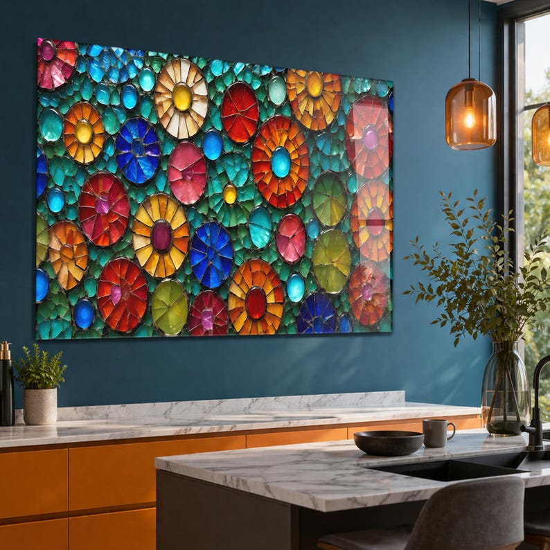 Bunte Mosaik-Glas-Wand-Kunst, Glasmalerei-Art-Dekor, abstrakte ...