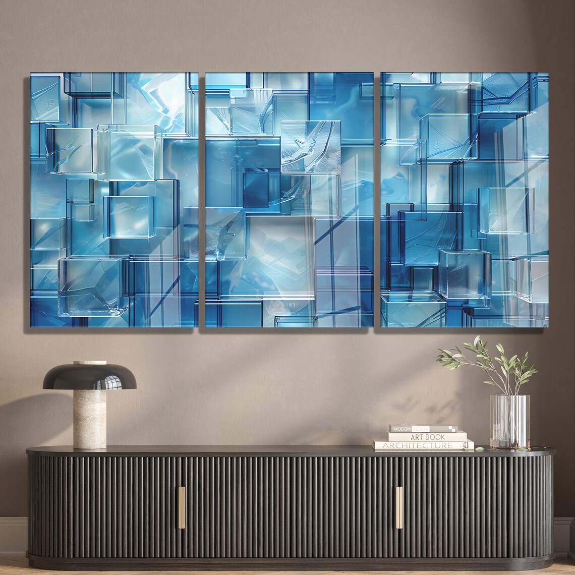 Blue Geometric Tempered Glass Wall Art, Modern Abstract Panel - Etsy
