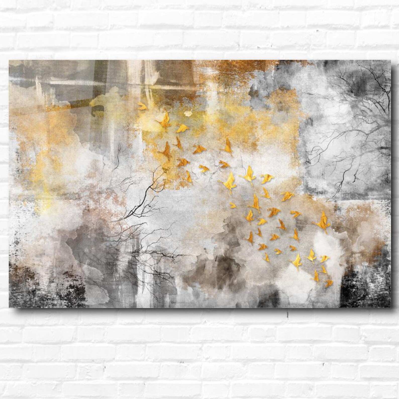 Modern Gold Brushstroke Tempered Glass Artwork,golden Harmony ...