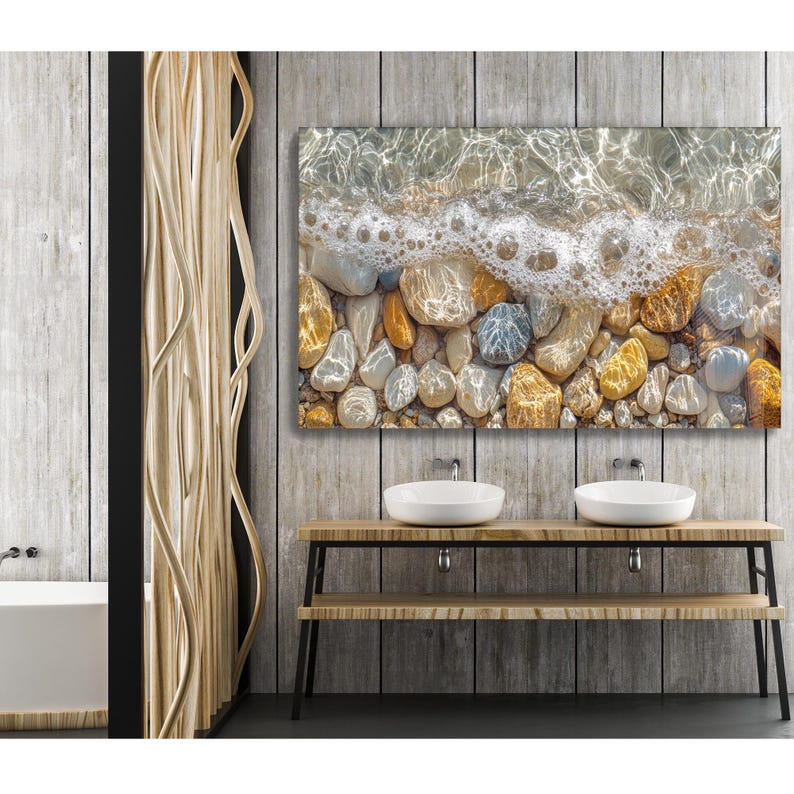 Tempered Glass Wall Art – Ocean Wave Over Pebbles | Coastal Beach Decor ...