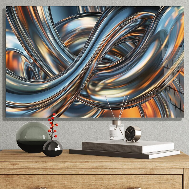 Abstract Metallic Flow Tempered Glass Wall Art – Modern Home Decor - Etsy