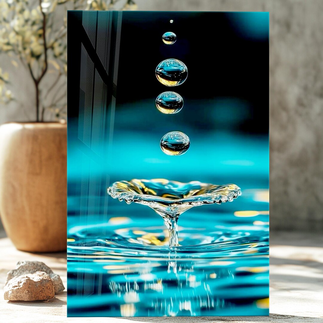 Turquoise Splash Water Droplet Tempered Glass Wall Art – Aqua Spa ...