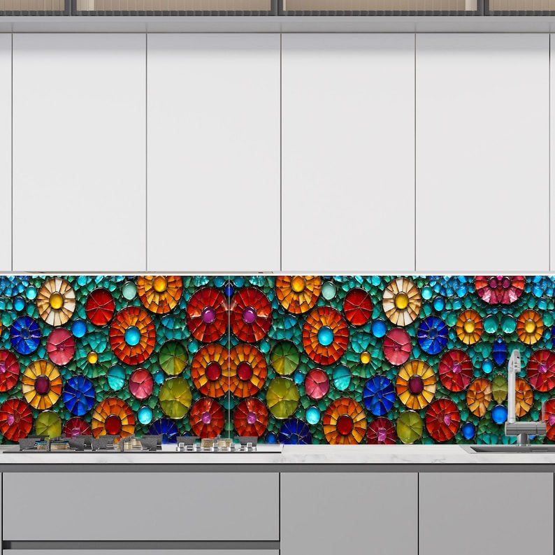Bunte Mosaik-Glas-Wand-Kunst, Glasmalerei-Art-Dekor, abstrakte ...