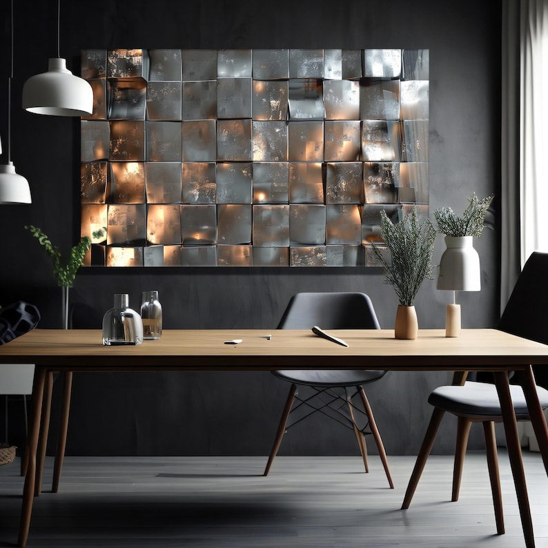 Tempered Glass Wall Art, Metallic Geometric Modern Decor, Contemporary ...