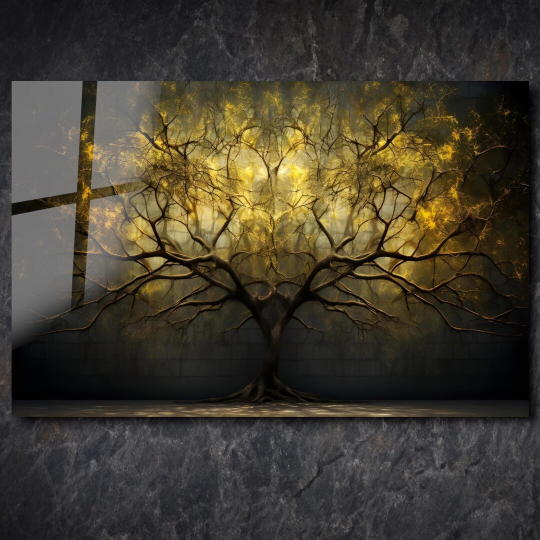 Illuminated Gold Tree of Life Tempered Glass Wall Art - Etsy