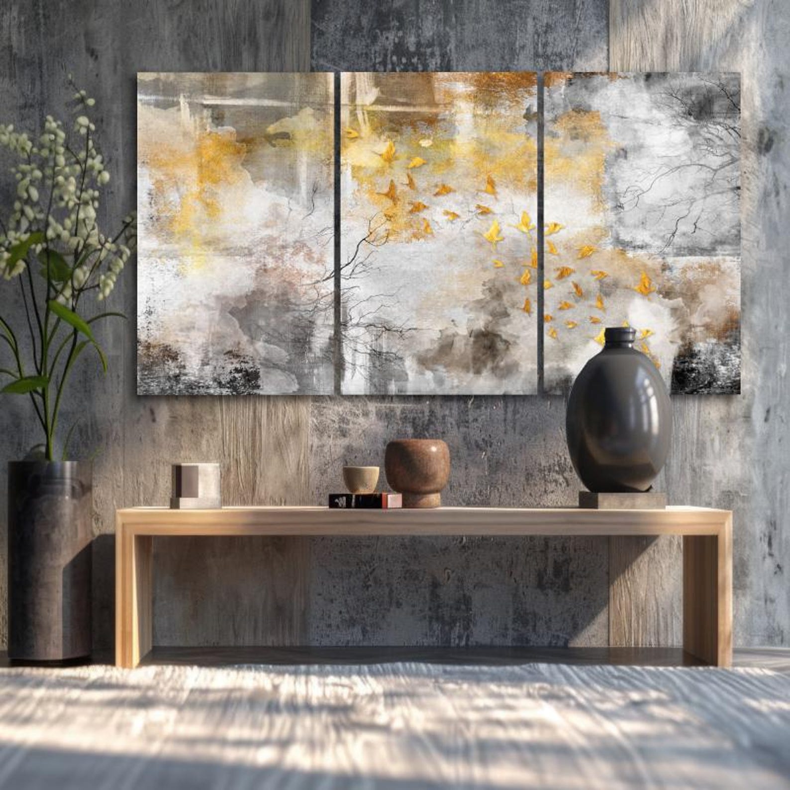 Modern Gold Brushstroke Tempered Glass Artwork,golden Harmony ...