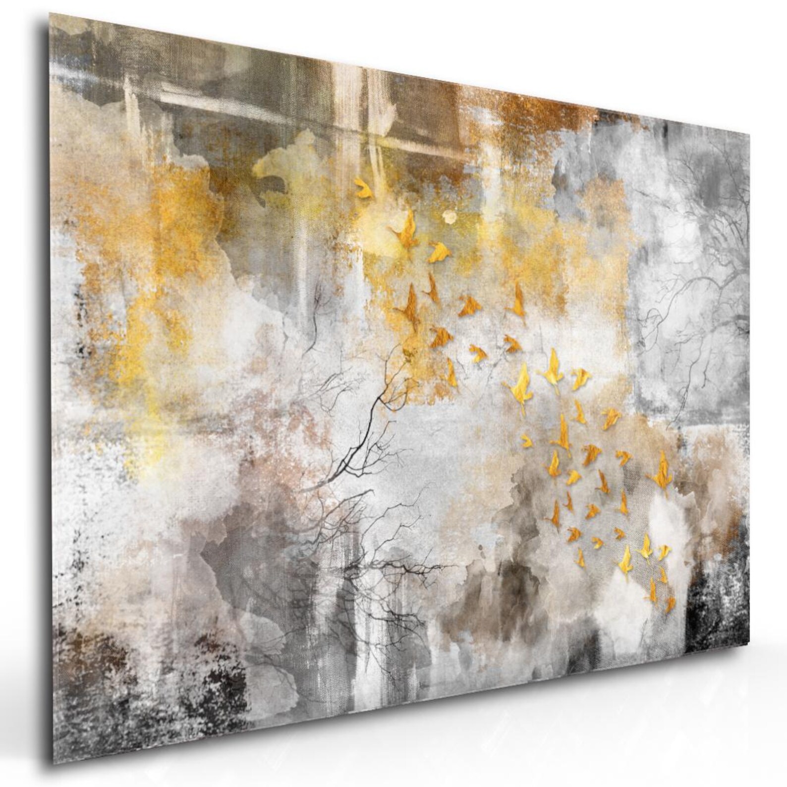 Modern Gold Brushstroke Tempered Glass Artwork,golden Harmony ...