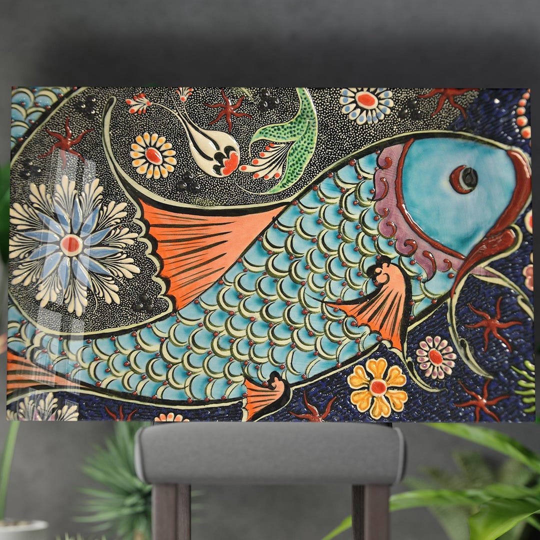 Tempered Glass Mosaic Fish Wall Art | Vibrant Ocean Decor - Etsy