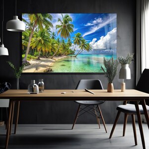 Tropical Beach Tempered Glass Wall Art: Coastal Palm Tree Decor - Etsy